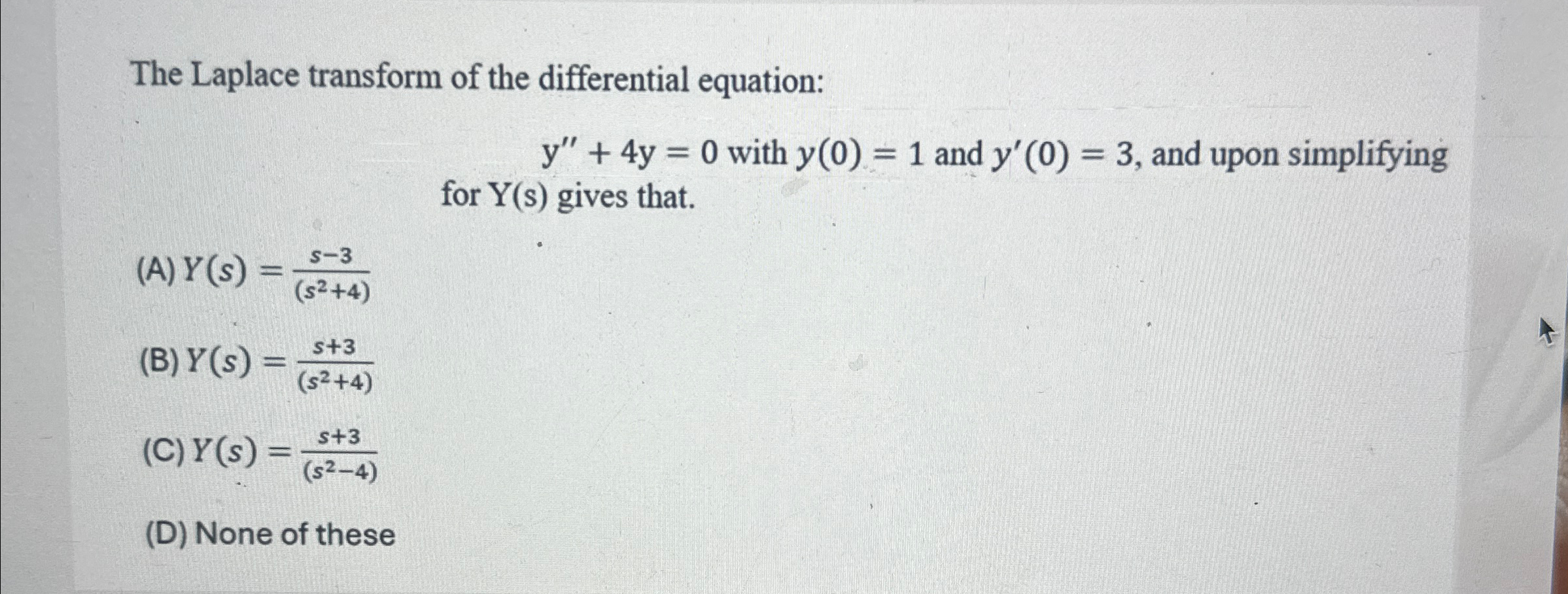 Solved The Laplace transform of the differential | Chegg.com