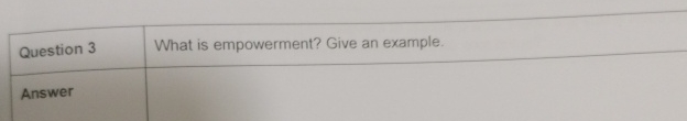 Solved Question 3AnswerWhat is empowerment? Give an example. | Chegg.com
