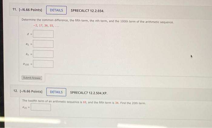 Solved 11. [-16.66 Points] DETAILS SPRECALC7 12.2.034. | Chegg.com