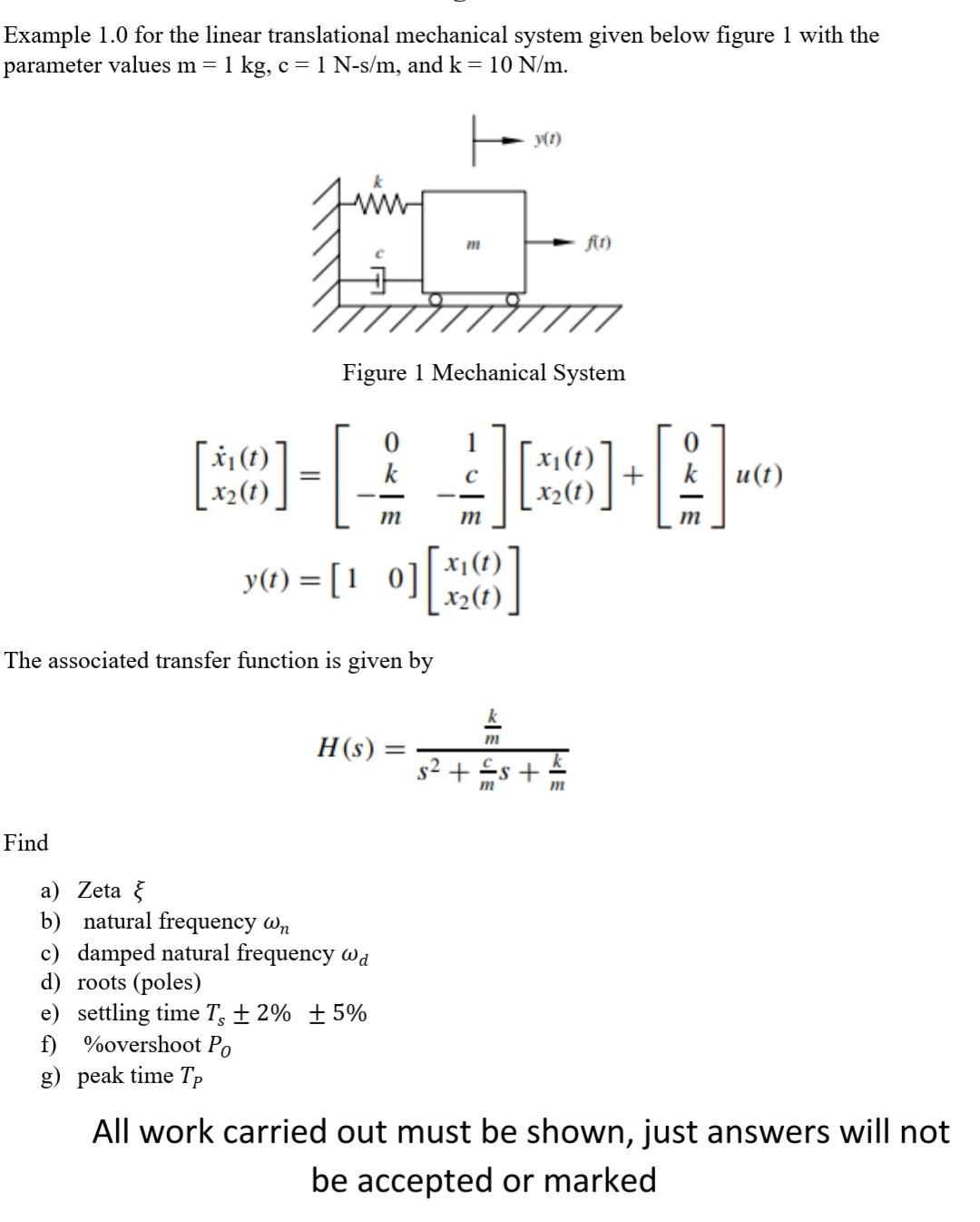 Solved Example 1.0 for the linear translational mechanical | Chegg.com