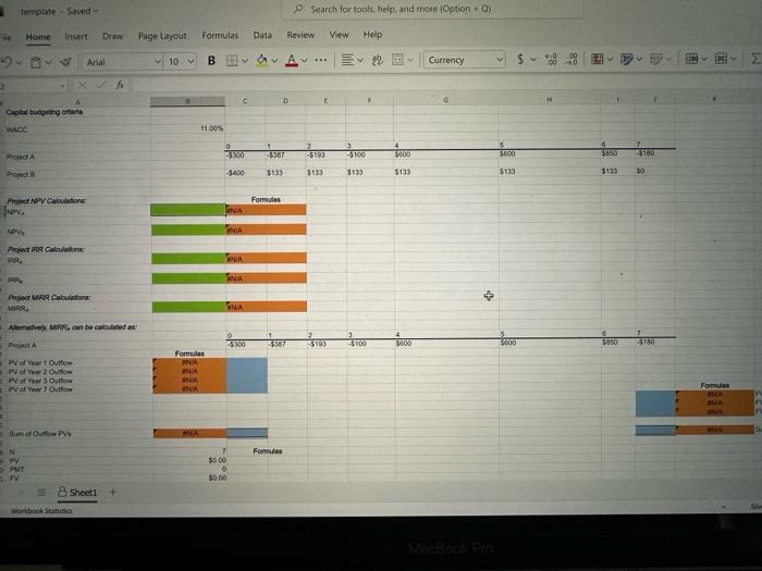 Excel Online Activity: Capital budgeting criteria | Chegg.com