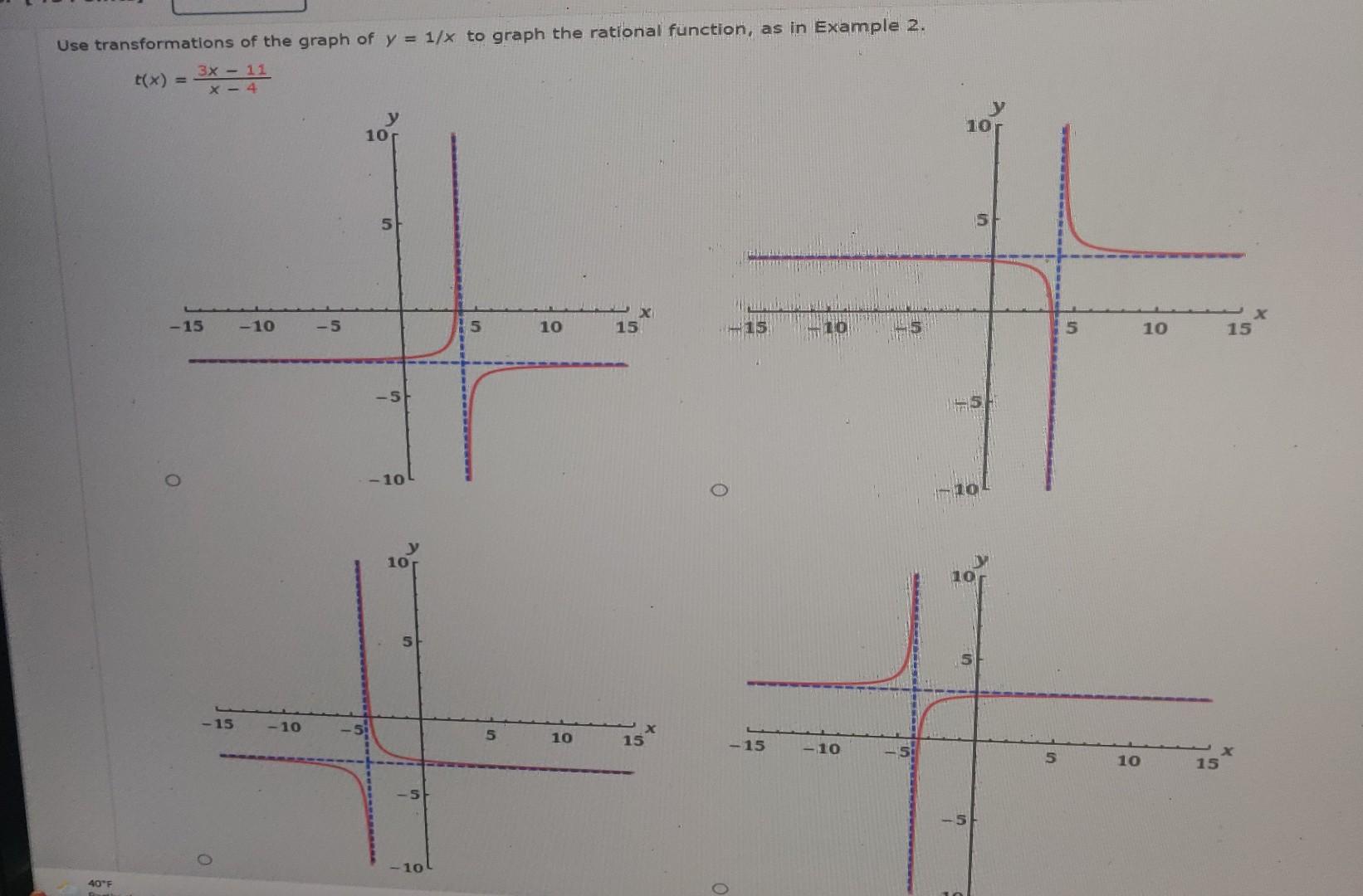 Solved Use transformations of the graph of y = 1/x to graph | Chegg.com