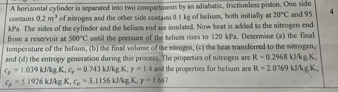 Solved A horizontal cylinder is separated into two | Chegg.com