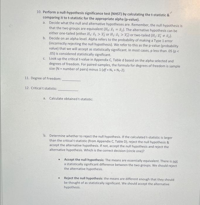 10. Perform a null-hypothesis significance test | Chegg.com