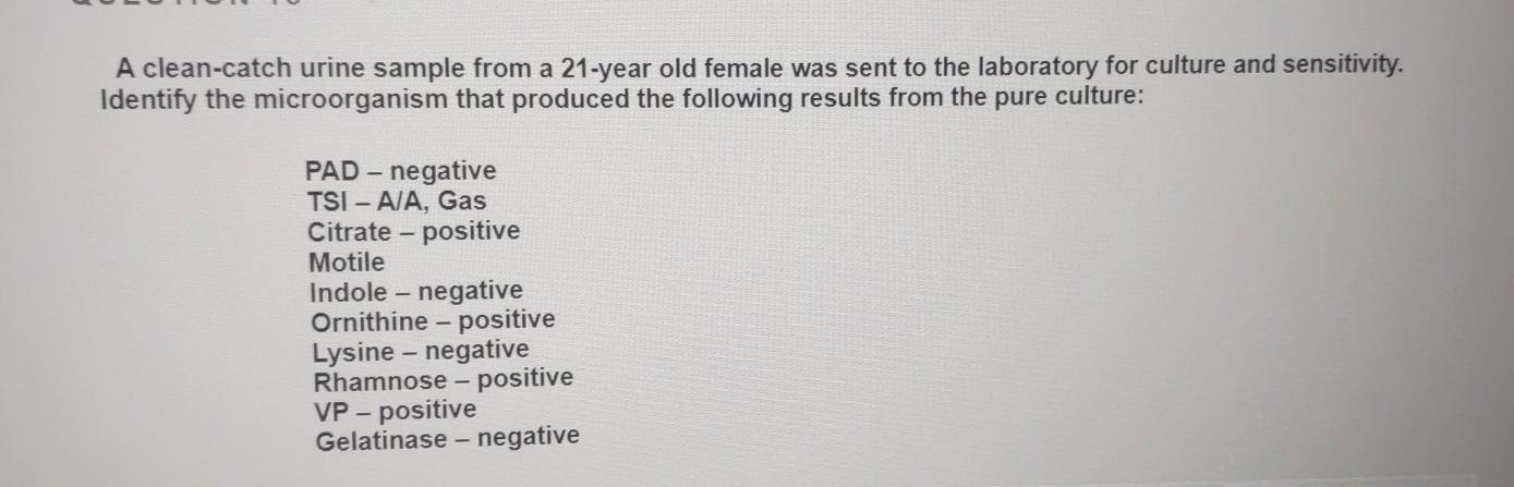 Solved A clean-catch urine sample from a 21-year old female | Chegg.com