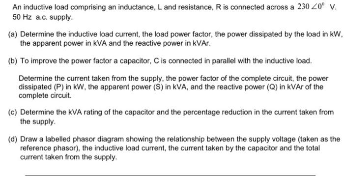 Solved An inductive load comprising an inductance, L and | Chegg.com