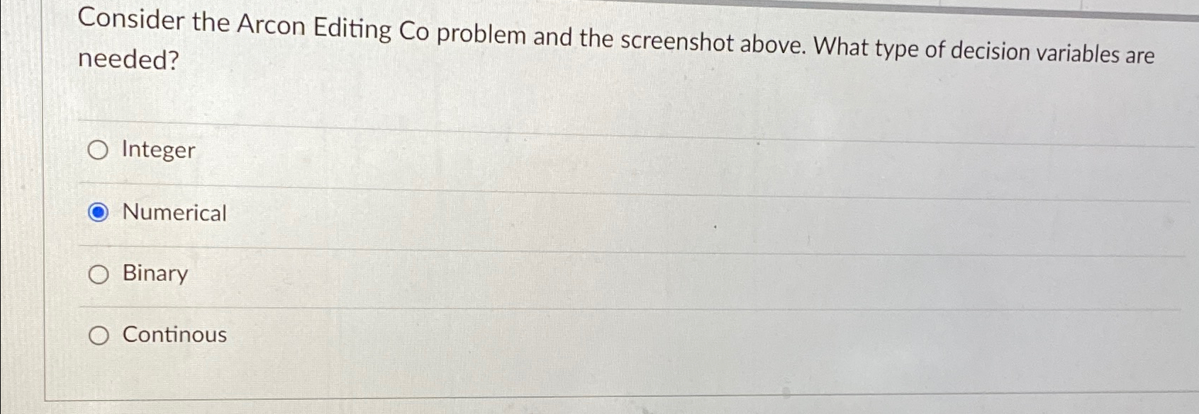 Solved Consider the Arcon Editing Co problem and the | Chegg.com