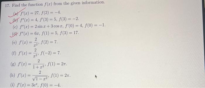 Solved 7. Find the function f(x) from the given information. | Chegg.com
