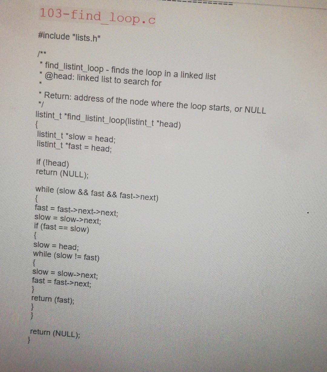 103-find loop.c \#include "lists.h" I∗∗ * | Chegg.com