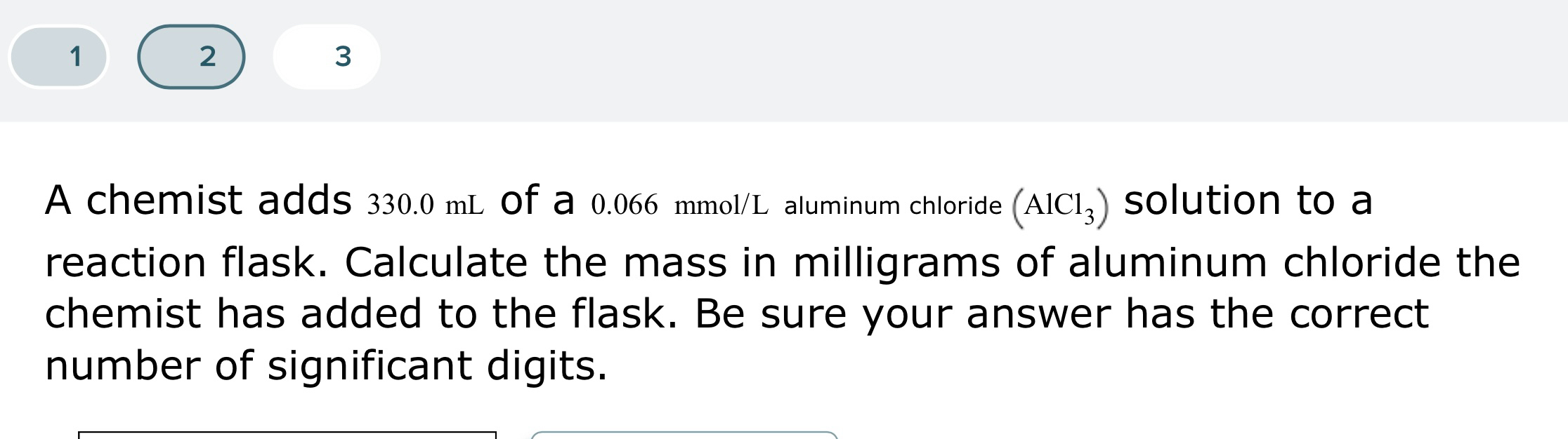 Solved A chemist adds 65.0mL ﻿of a 0.0226mmolL ﻿aluminum | Chegg.com