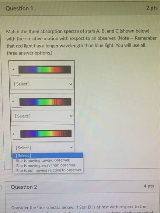 Match the three absorption spectra of stars A, B, and | Chegg.com