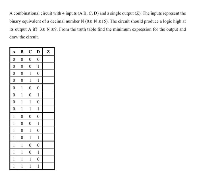 Solved A Combinational Circuit With 4 Inputs A B C D