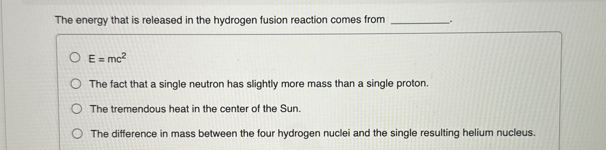 Solved The energy that is released in the hydrogen fusion | Chegg.com