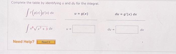 Solved Complete the table by identifying u and du for the | Chegg.com