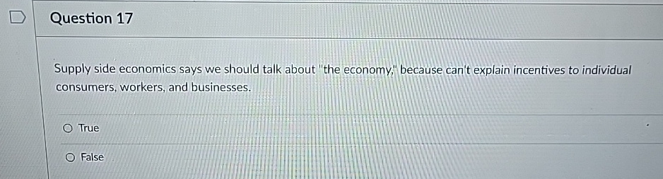Solved Question 17Supply side economics says we should talk | Chegg.com