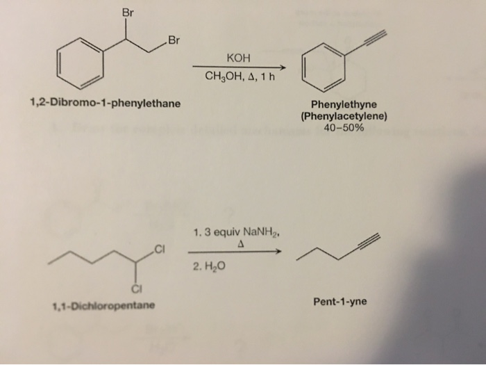 Solved Br Br КОН CH3OH, A, 1 h 1,2-Dibromo-1-phenylethane | Chegg.com