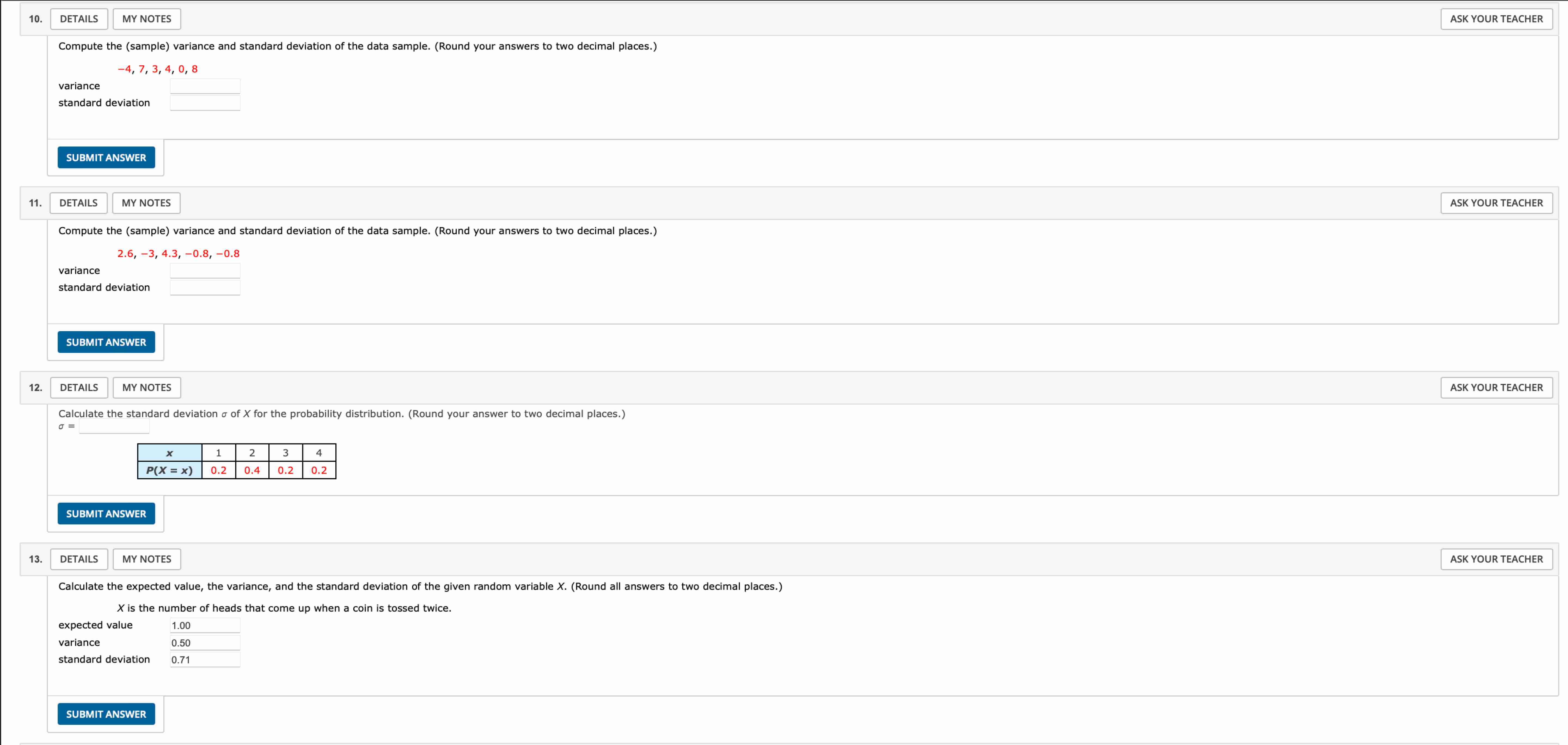 Solved Compute the (sample) ﻿variance and standard deviation | Chegg.com
