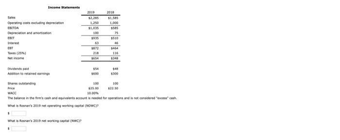 Solved Quantitative Problems Rosnan Industries' 2019 and | Chegg.com