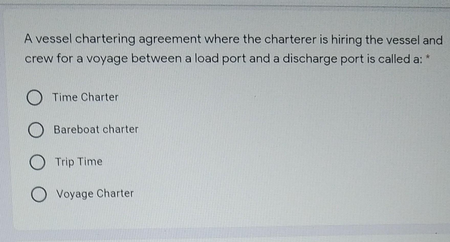 Solved A vessel chartering agreement where the charterer is | Chegg.com
