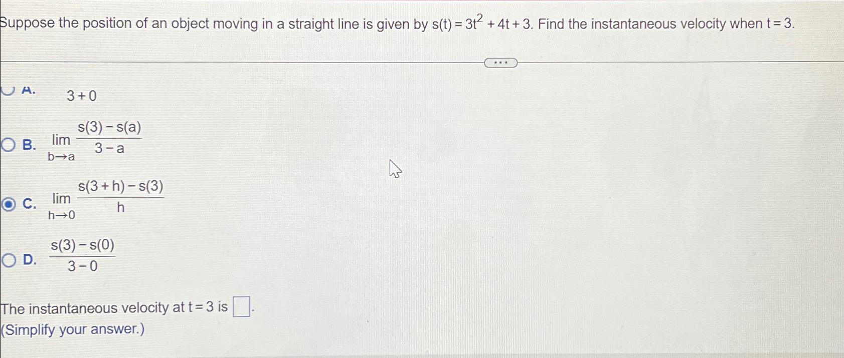 Solved Suppose the position of an object moving in a | Chegg.com