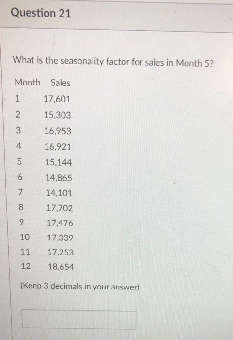 What is the seasonality factor for sales in Month 5? | Chegg.com
