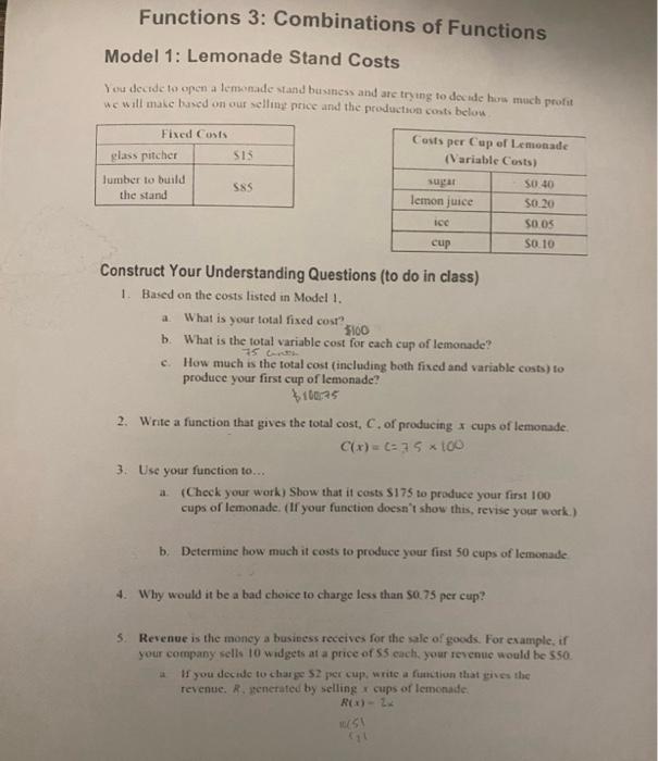 Solved Functions 3: Combinations of Functions Model 1: | Chegg.com