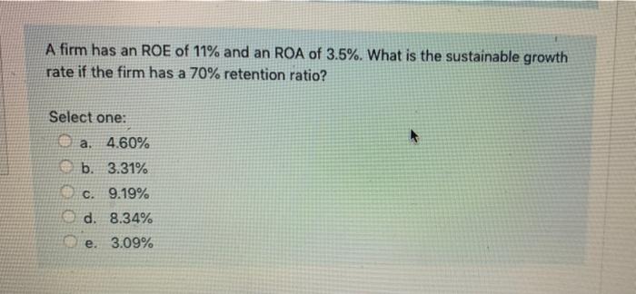 Solved A firm has an ROE of 11% and an ROA of 3.5%. What is | Chegg.com