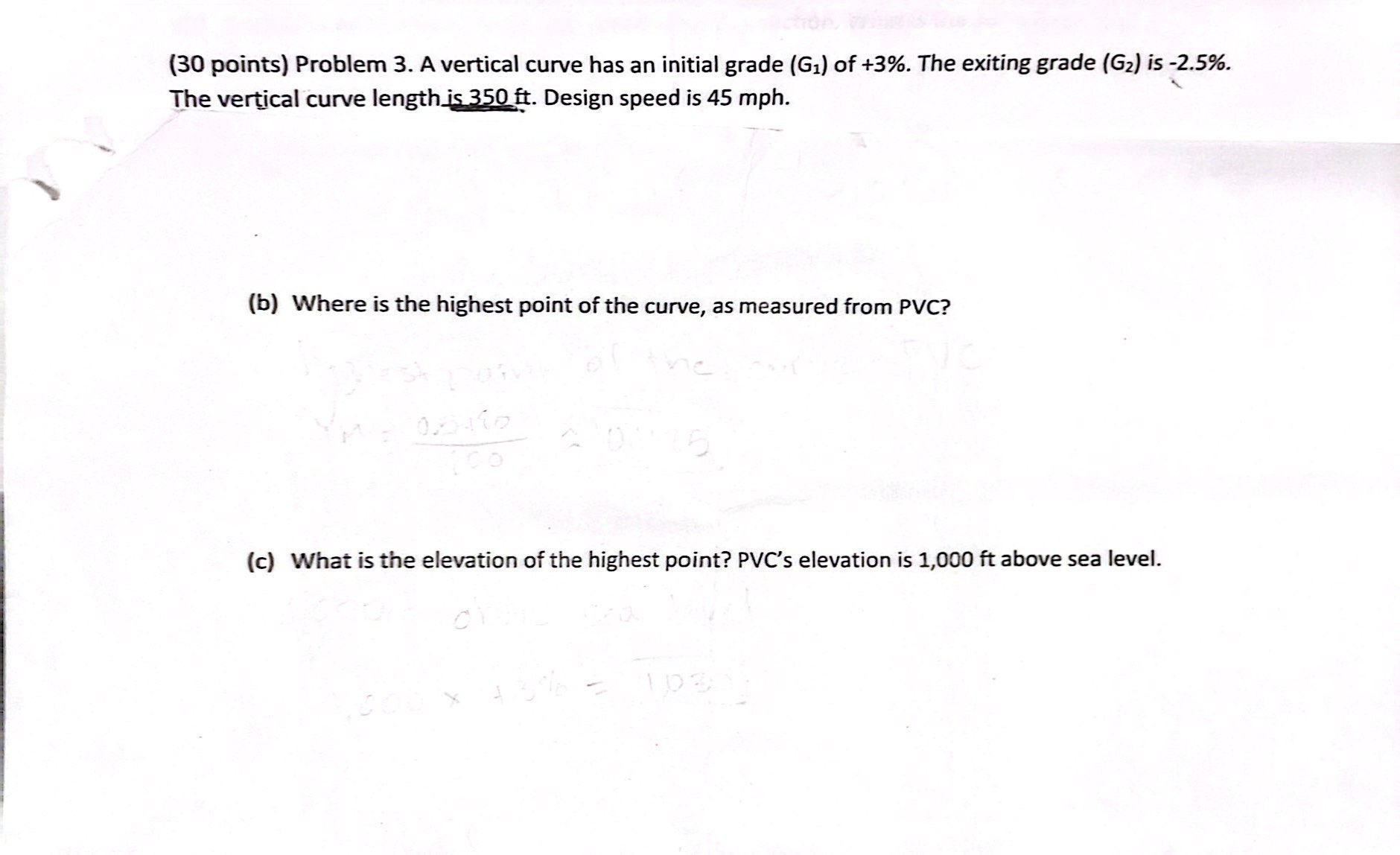 Solved ( 30 ﻿points) ﻿Problem 3. ﻿A vertical curve has an | Chegg.com