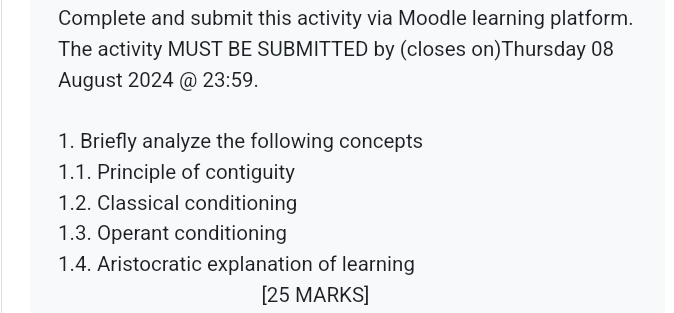 Solved Complete and submit this activity via Moodle learning | Chegg.com