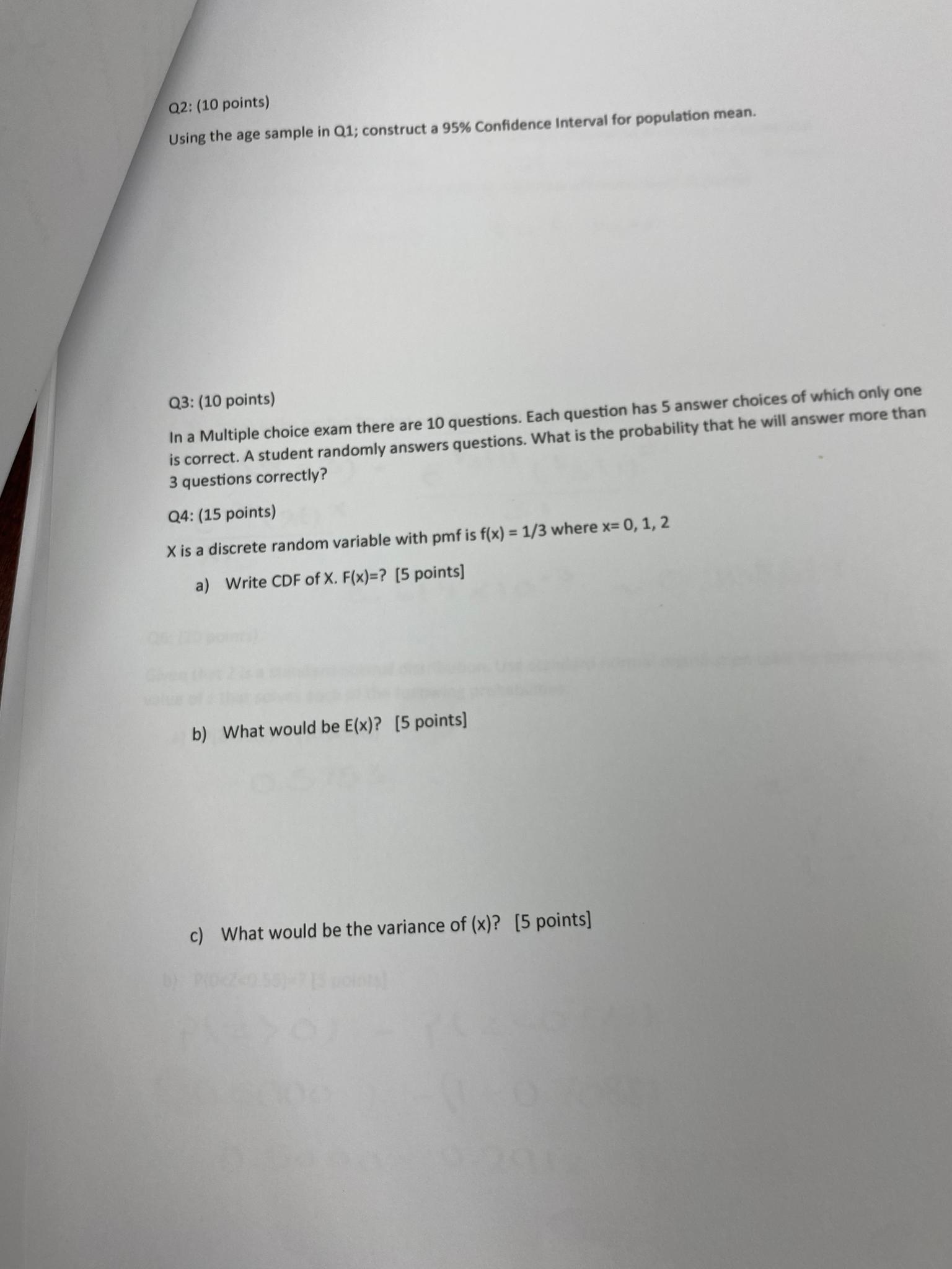 Q2: (10 ﻿points)Using the age sample in Q1; construct | Chegg.com