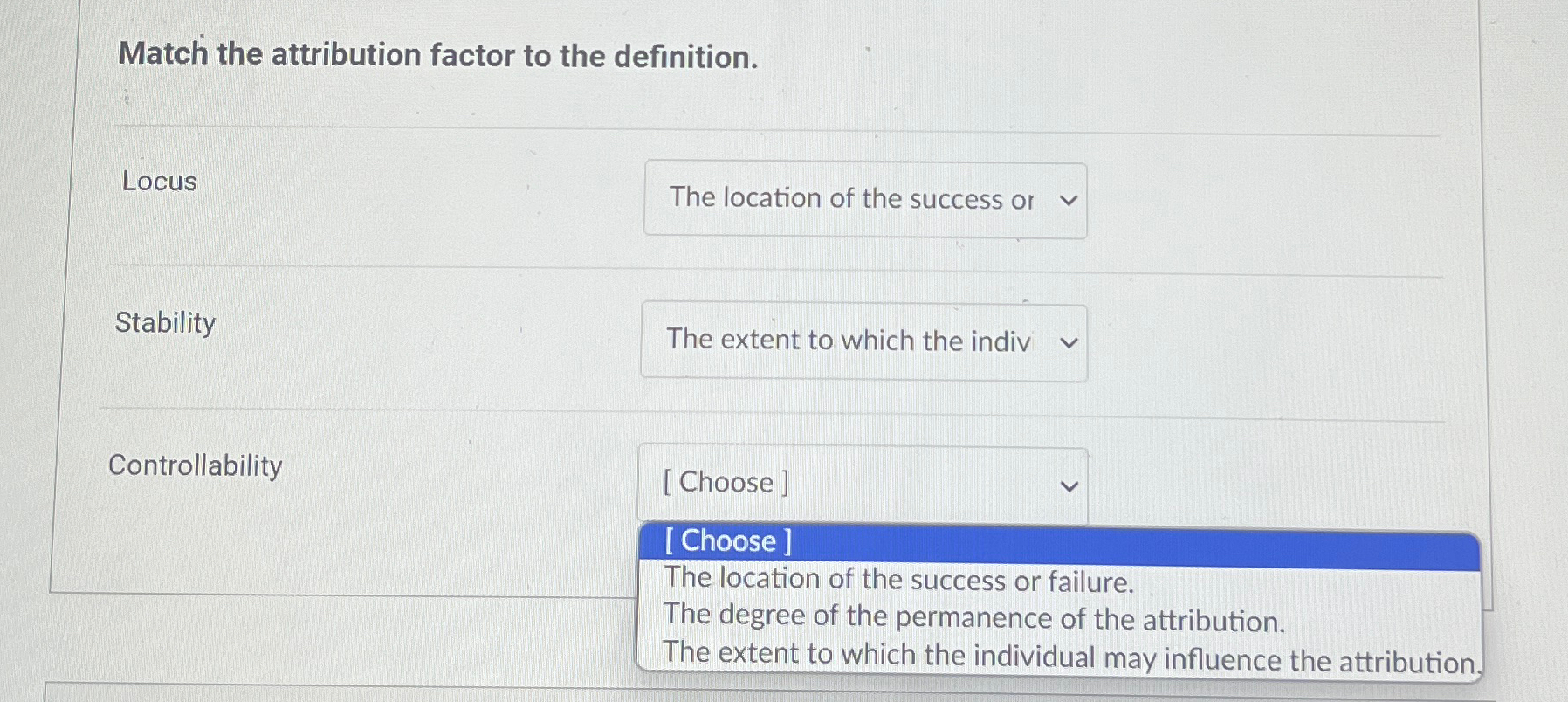 Solved Match the attribution factor to the | Chegg.com