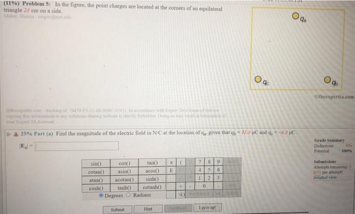 Solved (11\%) Problem 5: In the figure, the point charges | Chegg.com