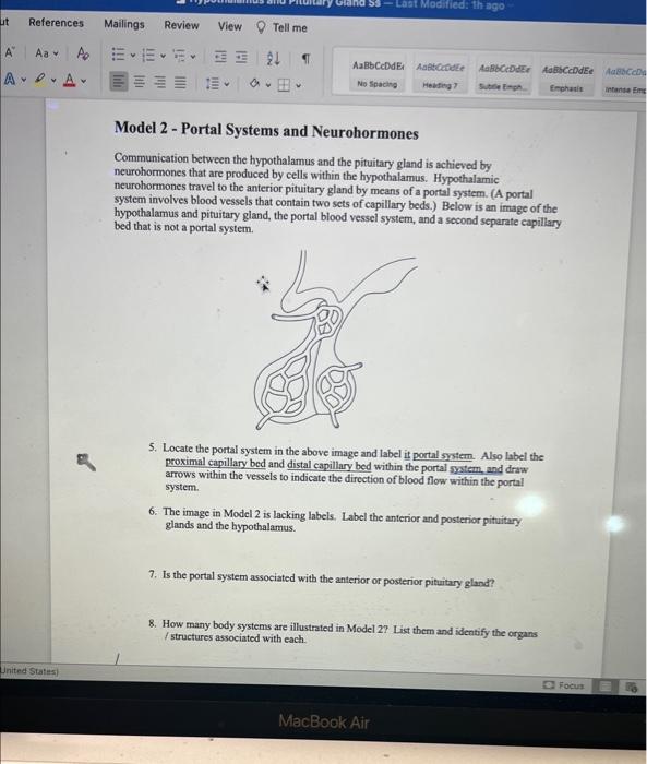 Solved Model 2 - Portal Systems and Neurohormones | Chegg.com