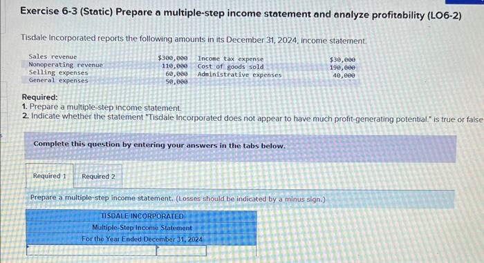 Solved Exercise 6-3 (Static) Prepare a multiple-step income | Chegg.com