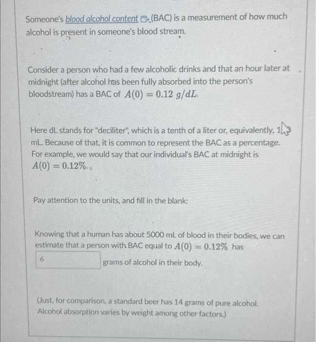 Now, let A(t) denote this person's BAC t hours after | Chegg.com