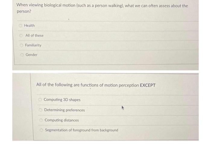 Solved When viewing biological motion (such as a person | Chegg.com