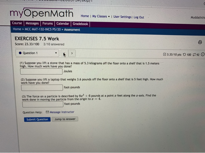 Solved myOpenMath Home My Classes - User Settings Log Out | Chegg.com