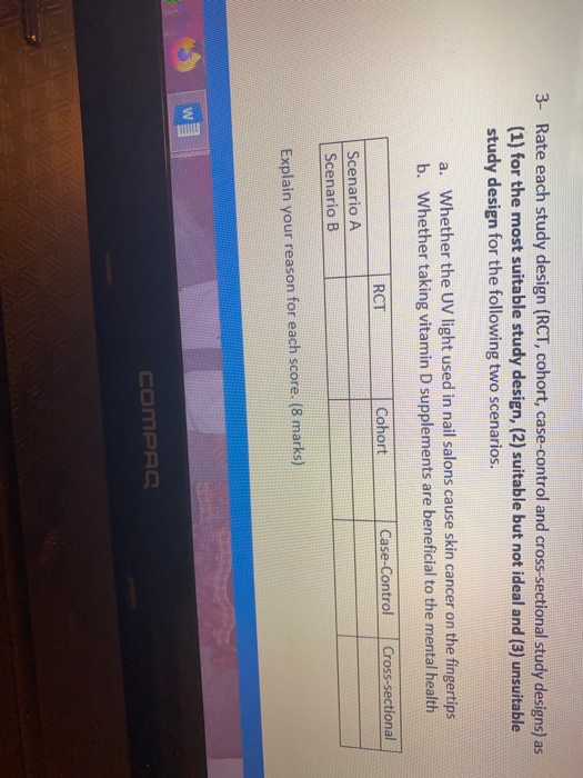 Solved 3- Rate each study design (RCT, cohort, case-control | Chegg.com