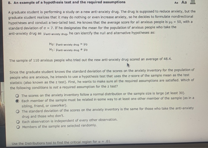 Solved 8. An example of a hypothesis test and the required | Chegg.com