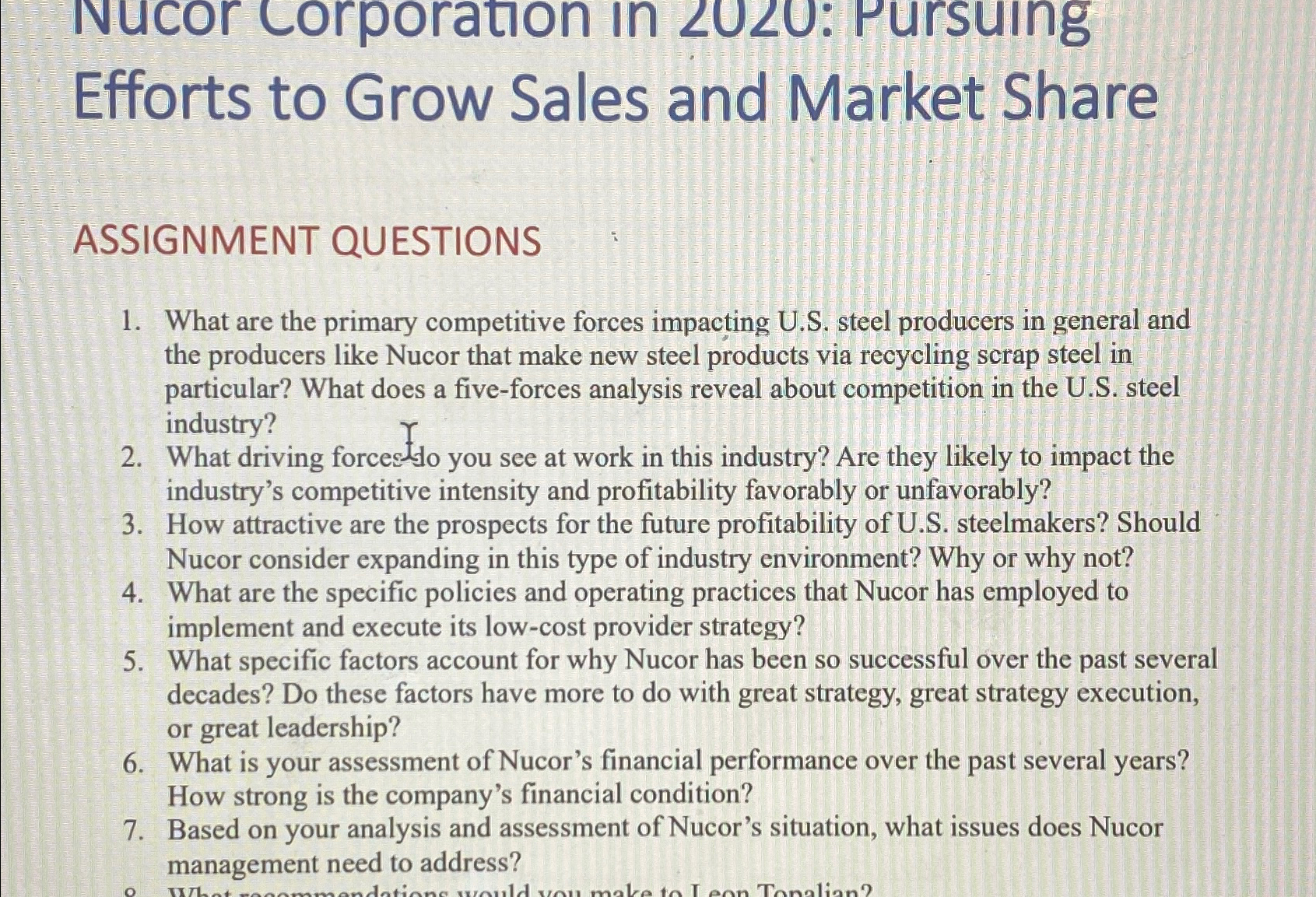 Solved Nucor corporation in 2020: PursuingEfforts to Grow | Chegg.com