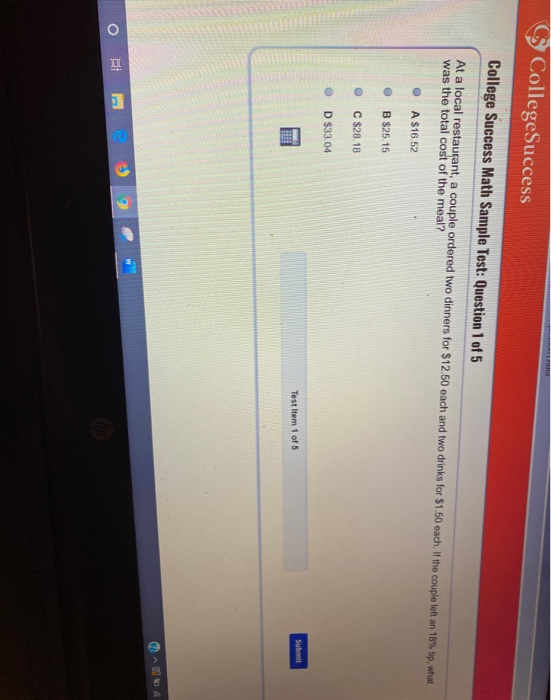 Solved CollegeSuccess College Success Math Sample Test: | Chegg.com