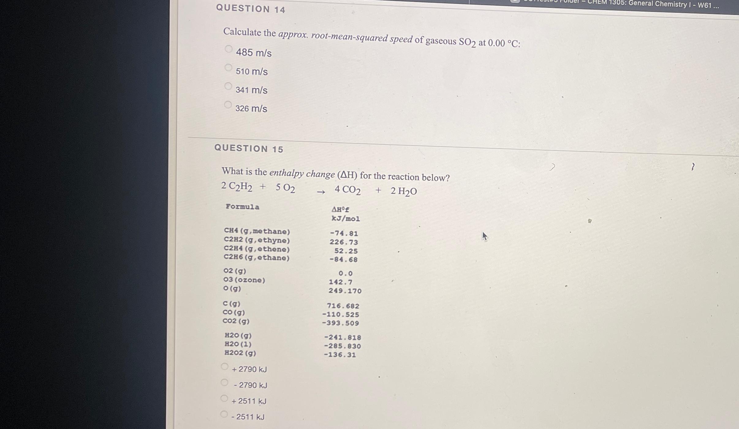 Solved QUESTION 14: General Chemistry I - ﻿W61 ...Calculate | Chegg.com