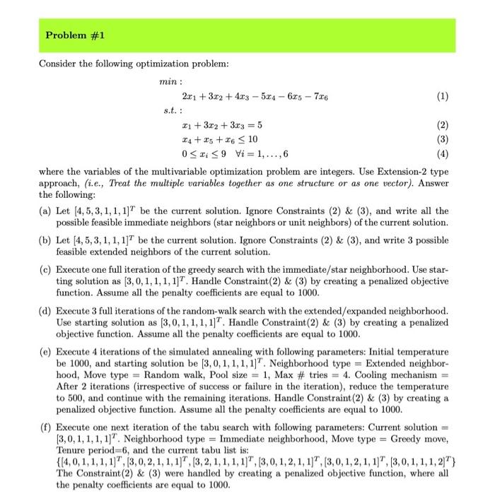 Solved Consider The Following Optimization Problem Min