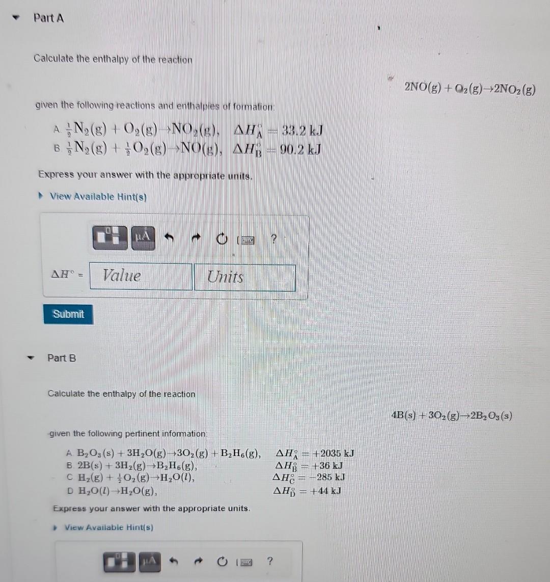 Calculate the enthalpy of the reaction 2NO(g)+O2( | Chegg.com