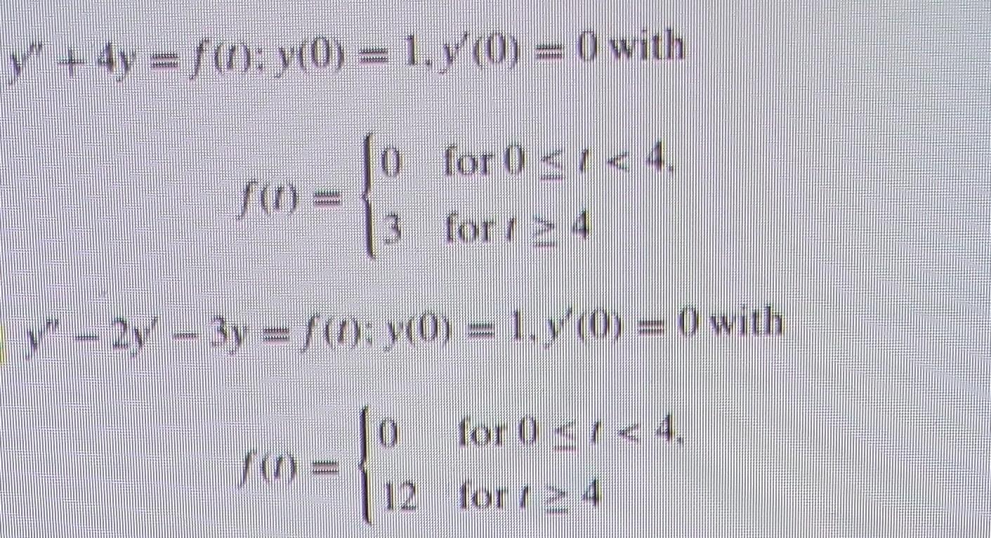 Solved \( y^{\prime \prime}+4 y=f(t) ; y(0)=1, | Chegg.com