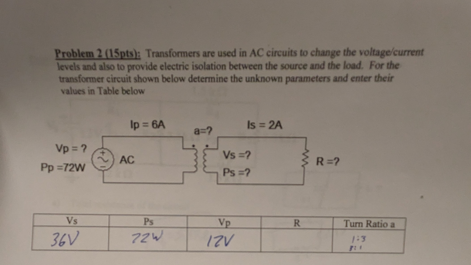 Solved Problem 2 (15pts): Transformers are used in AC | Chegg.com