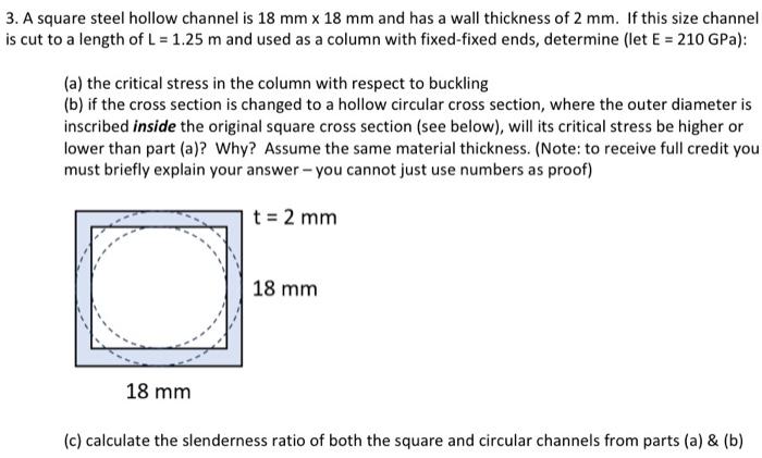 Solved A square steel hollow channel is 18 mm×18 mm and has | Chegg.com