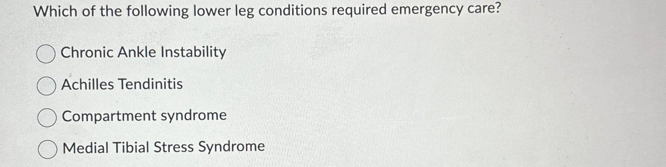 Solved Which of the following lower leg conditions required | Chegg.com