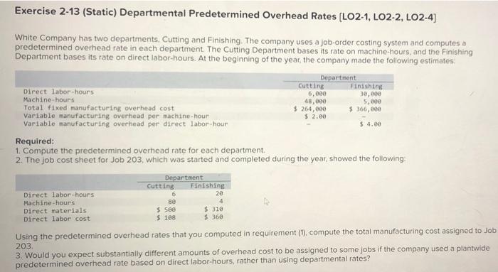 Solved Exercise 2-13 (Static) Departmental Predetermined | Chegg.com