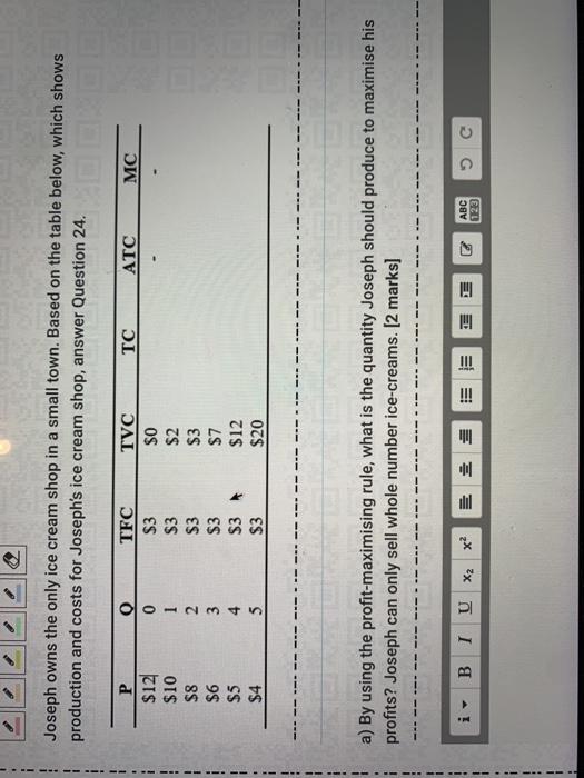 Solved Joseph owns the only ice cream shop in a small town. | Chegg.com